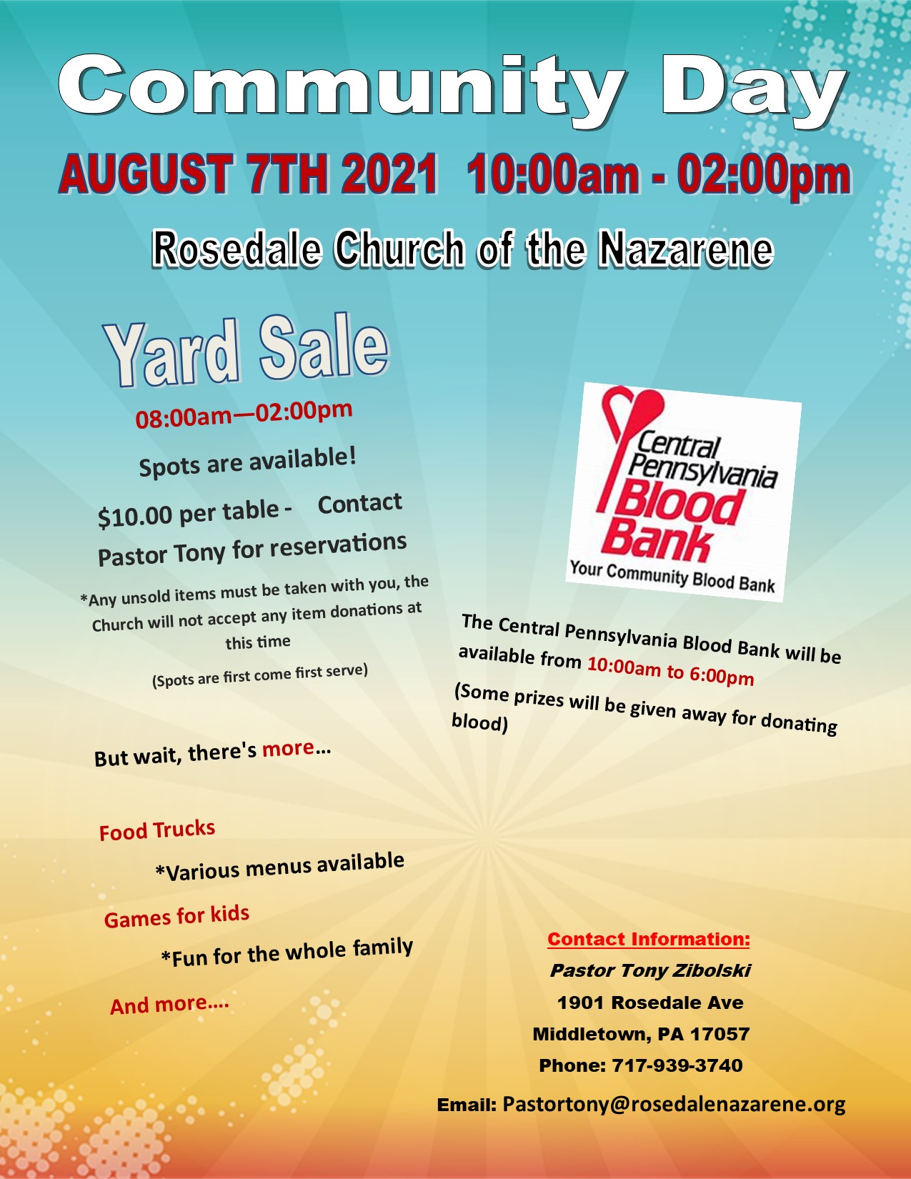 Community Day Fun August 7th- 10:00-2:00PM « Rosedale Church of the ...